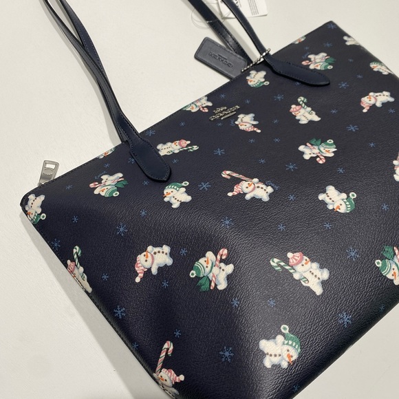 Coach | Bags | Coach Zip Set Tote With Snow Man Print Winter Holiday ...